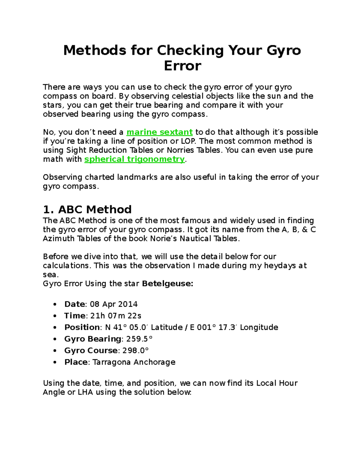 Methods For Checking Your Gyro Error Methods For Checking Your Gyro