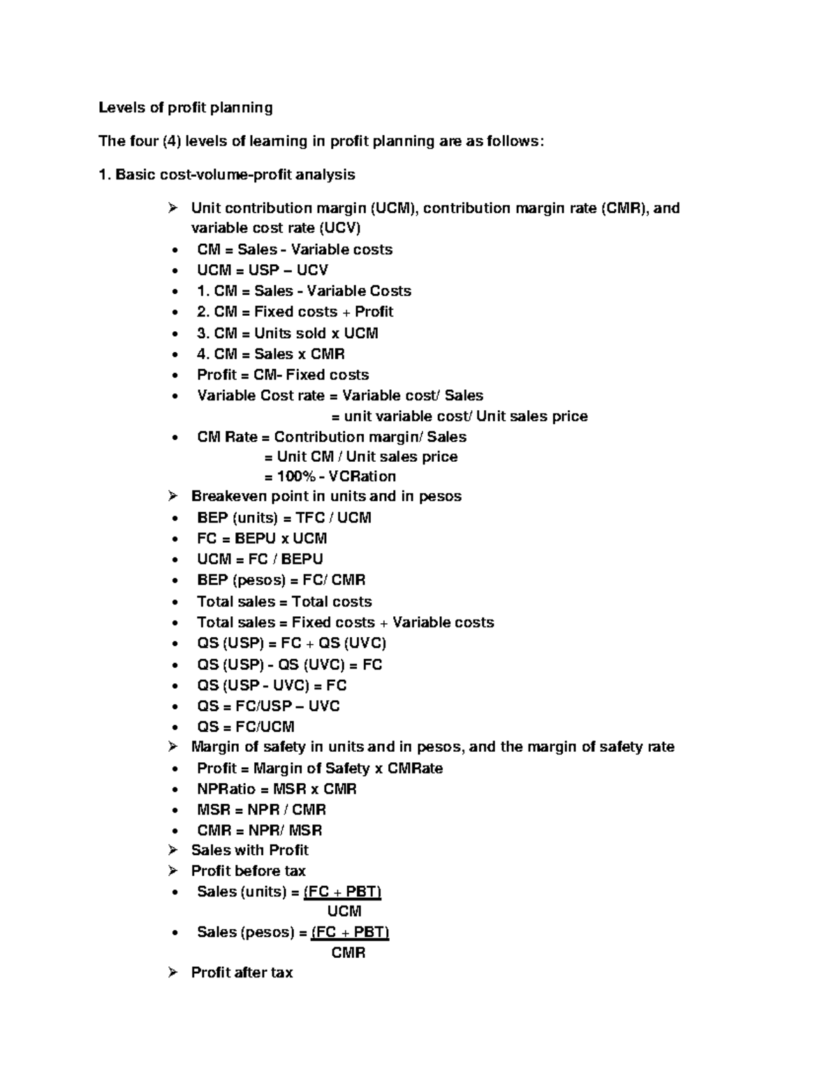Formula In Strategic Business Analysis Managerial Accounting Studocu