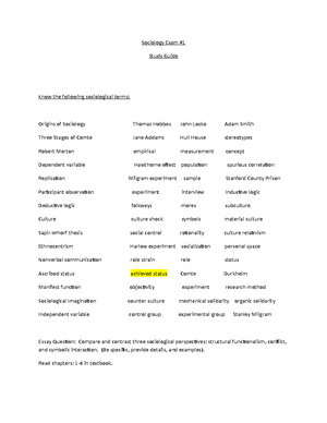 Test 1 (Chapters 1-5) SP23 SOC 2113 V26 Intro to Sociology - Test 1 ...