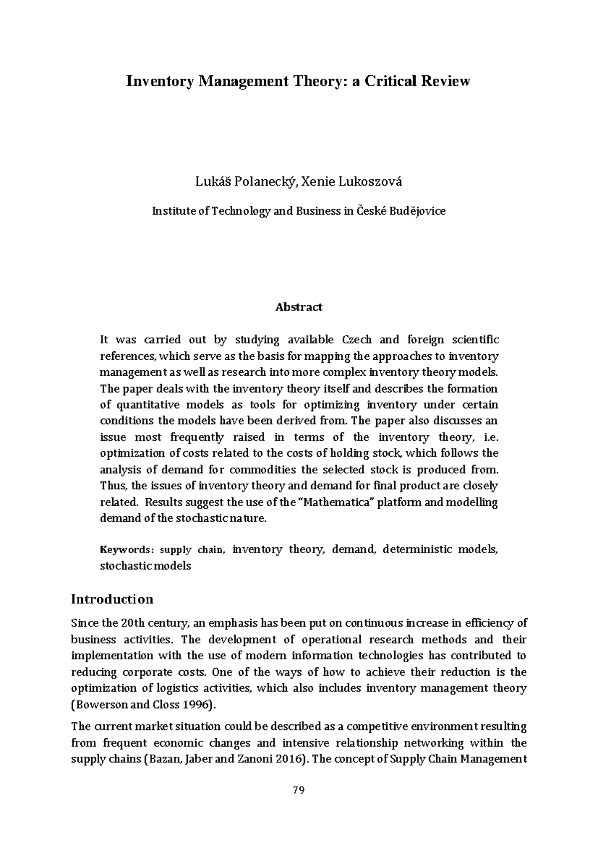 Inventory Management Theory a Critical Review 1 1 - Inventory ...