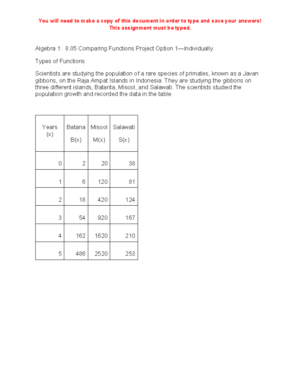 Copy of 8.05 Template - This assignment must be typed. Algebra 1: 8 ...
