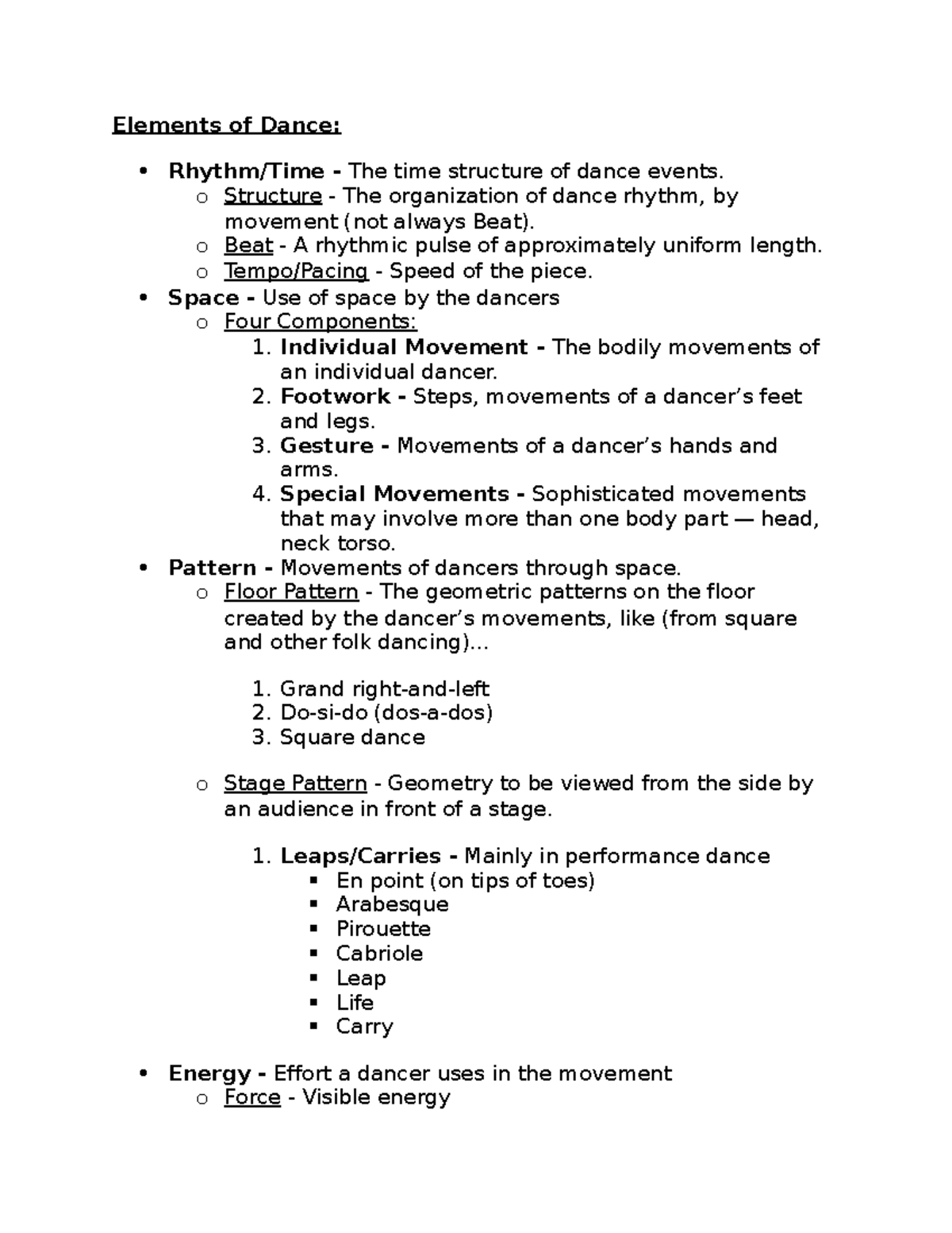 FA 150 Chapter 5 Notes - Elements of Dance: Rhythm/Time - The time ...
