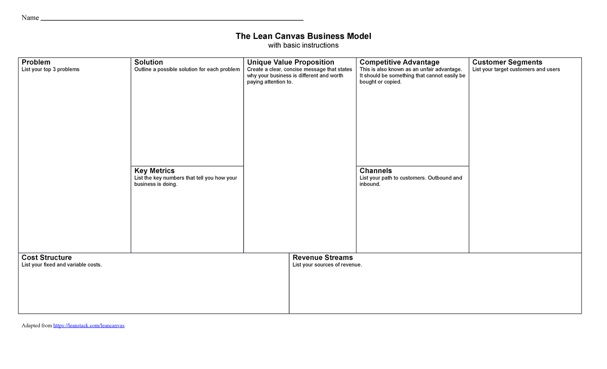 Lcbmexample - economics - Name The Lean Canvas Business Model with ...