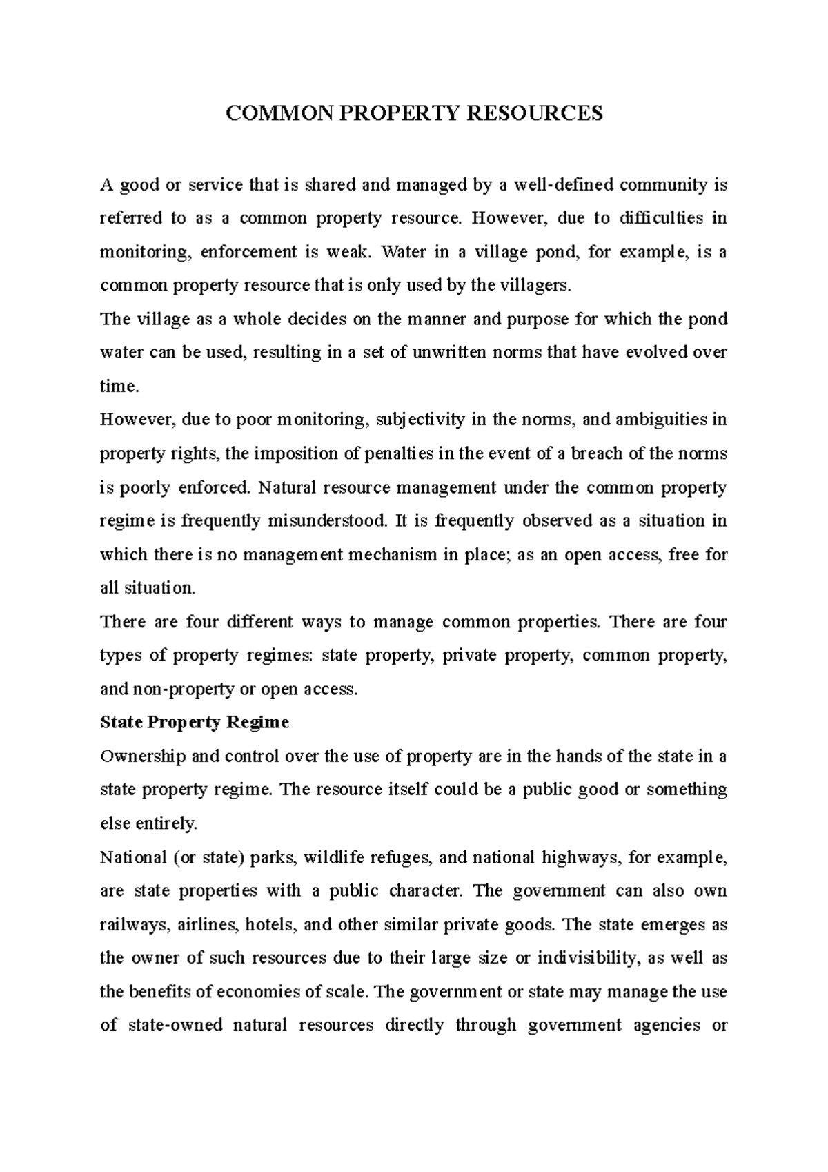 Common Property Resources - Diploma in Tribal Studies - Studocu