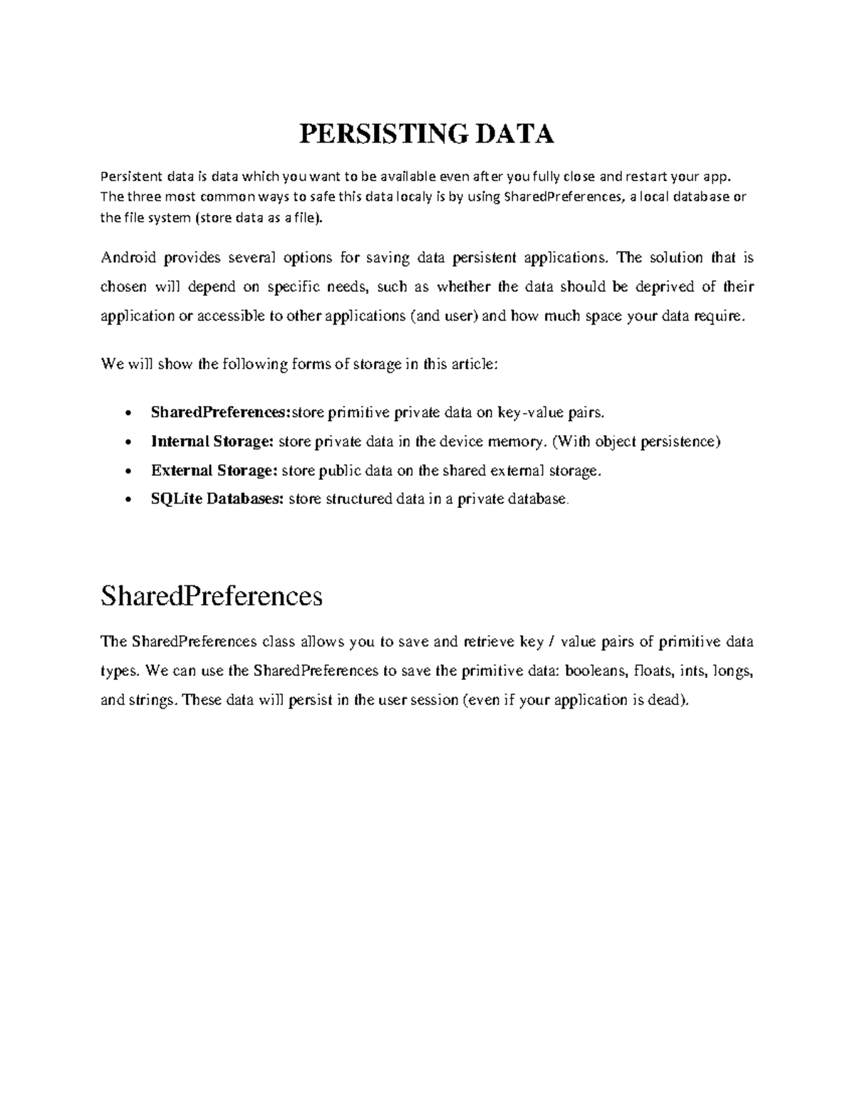 Persistant data-5th module - PERSISTING DATA Persistent data is data which you want to be ...