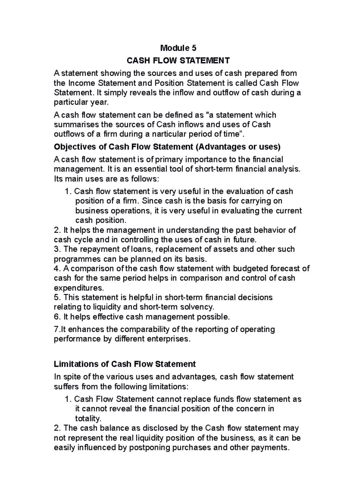 Management module 5 - It is a practice material - Module 5 CASH FLOW ...