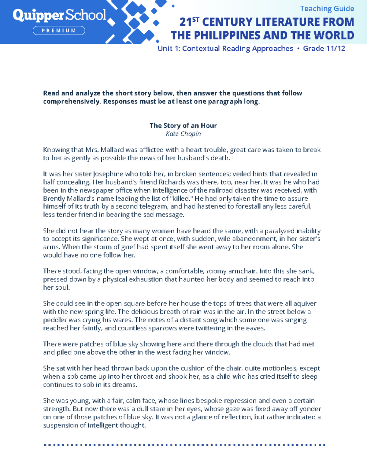 THE- Story-OF-AN-HOUR Feminism - Unit 1: Contextual Reading Approaches ...