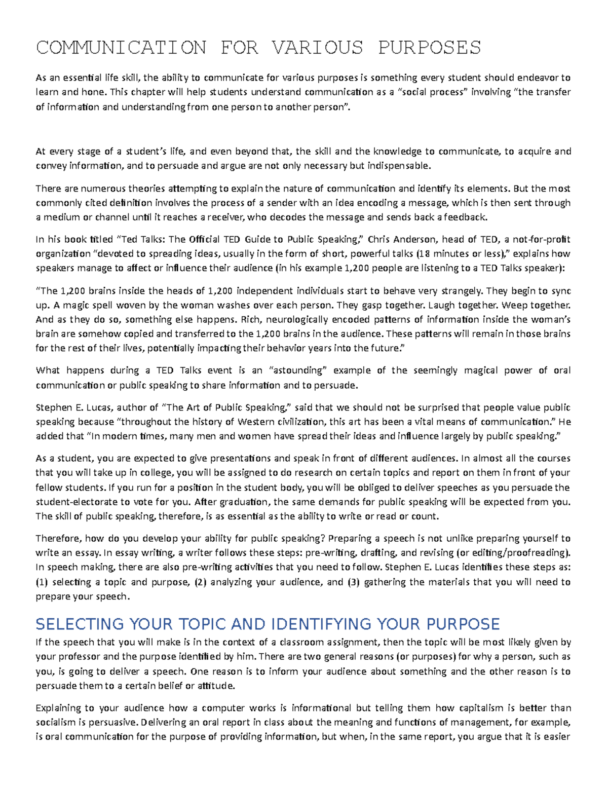 ENG 3A Chapter 7 Communication FOR Various Purposes - COMMUNICATION FOR ...