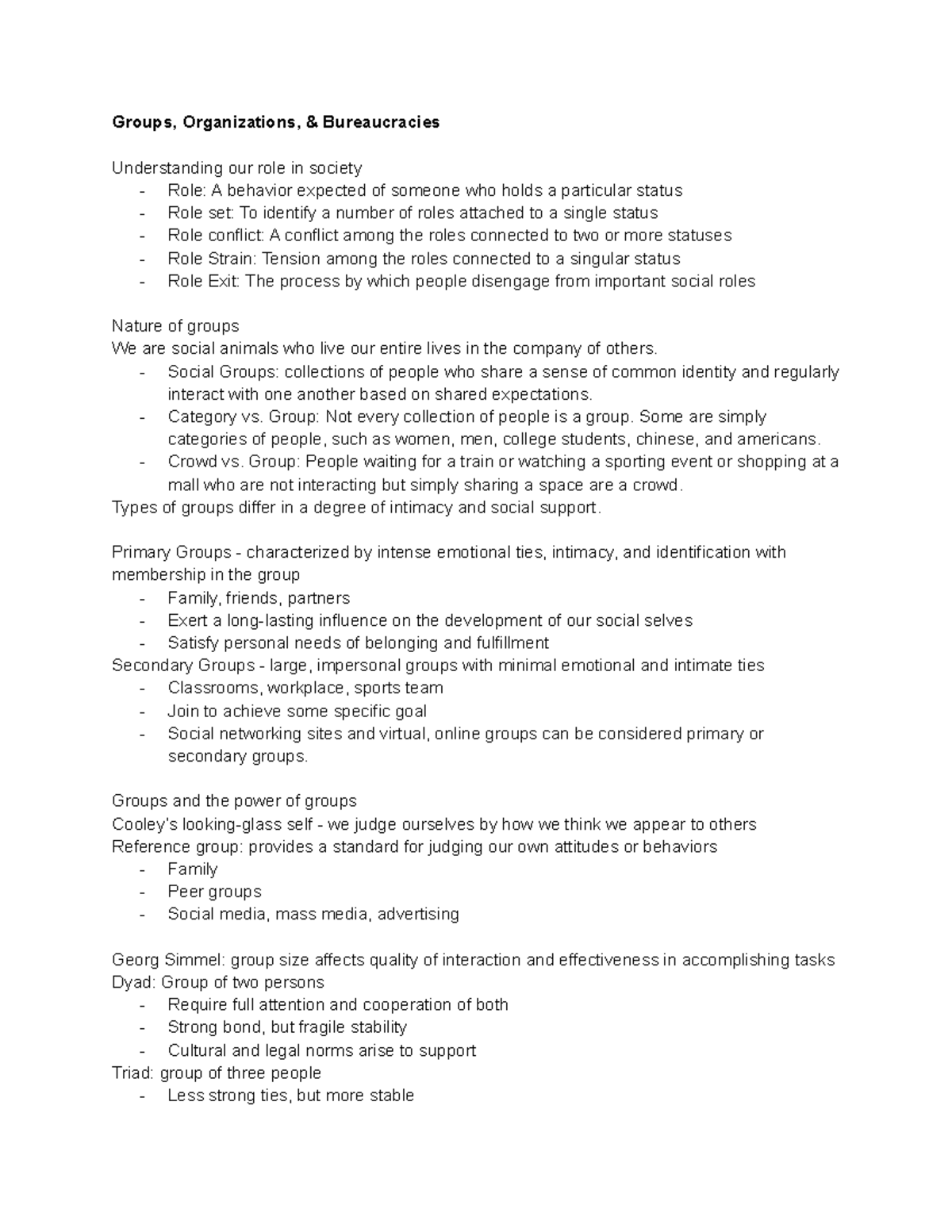 Chapter 5 Sociology - Lecture notes - Groups, Organizations ...
