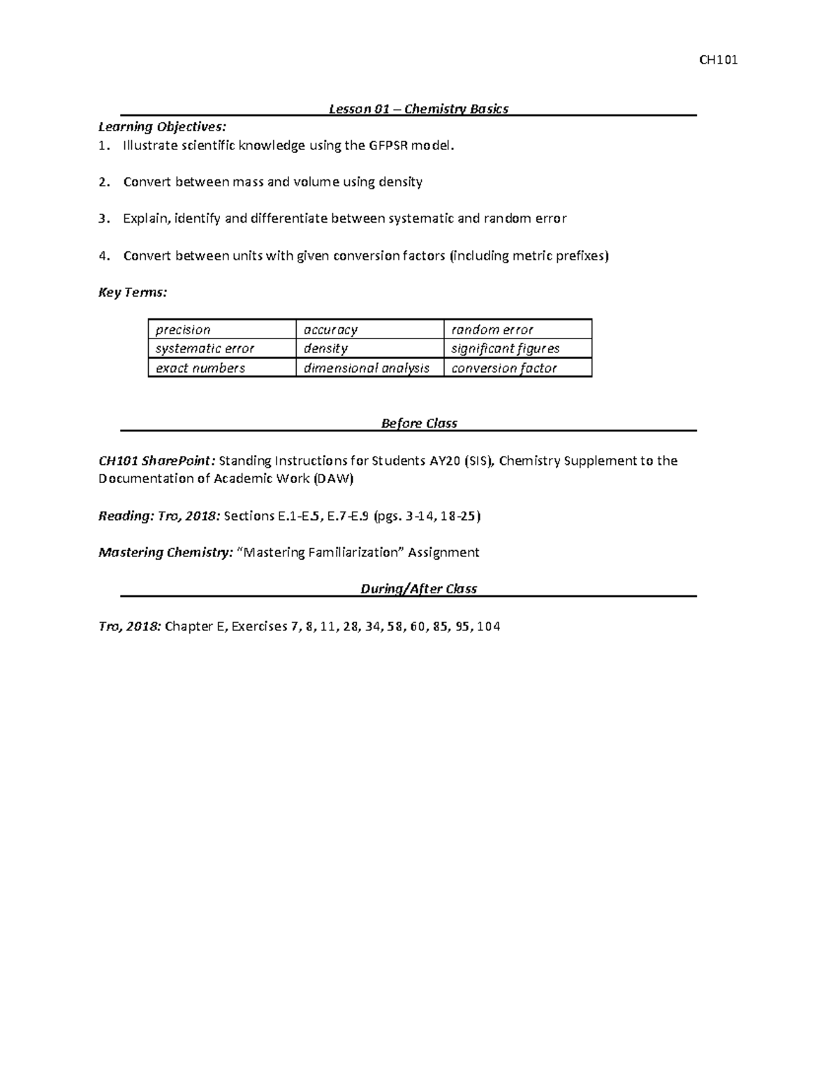 1-Chemistry Basics - study guide - CH Lesson 01 – Chemistry Basics ...