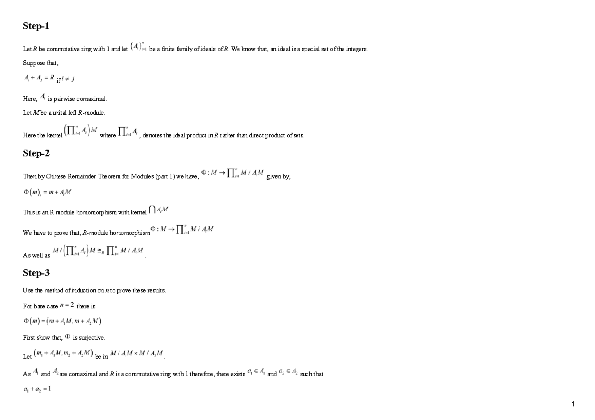 Problem (431) - answer - Step- Let R be commutative ring with 1 and let ...