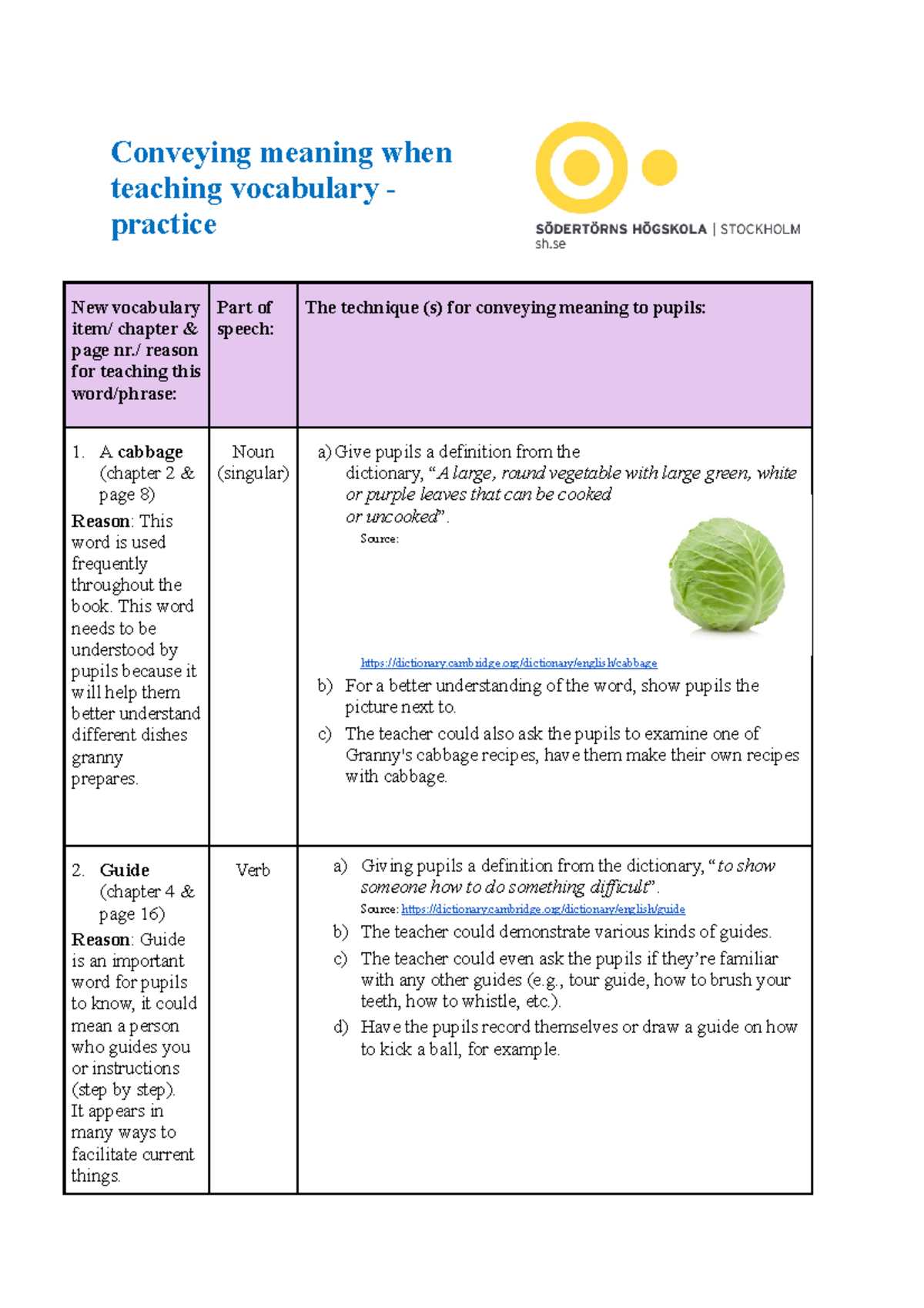 Conveying meaning when teaching vocabulary - practice - Conveying ...