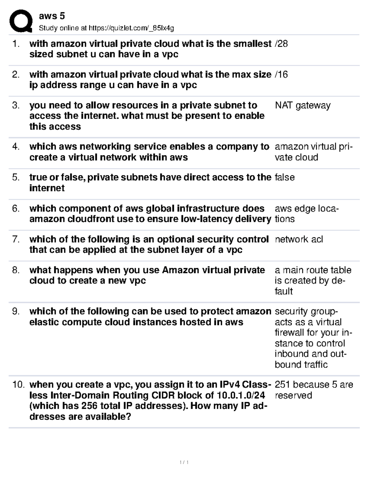 Aws 5 - Module Knowledge Check - aws 5 Study online at quizlet/_85lx4g with amazon virtual ...