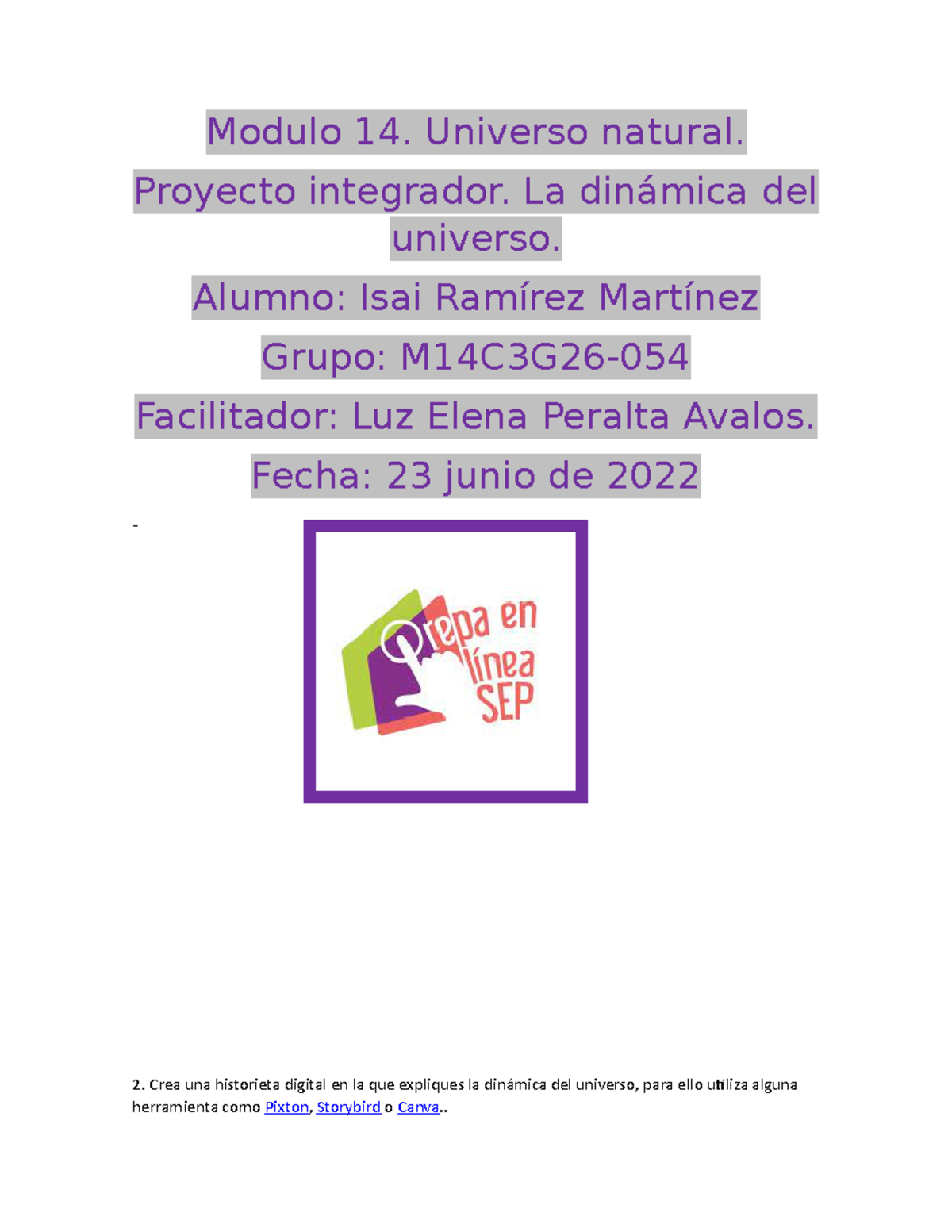 Ramirez Martinez Isai M14S4PI - Modulo 14. Universo natural. Proyecto ...