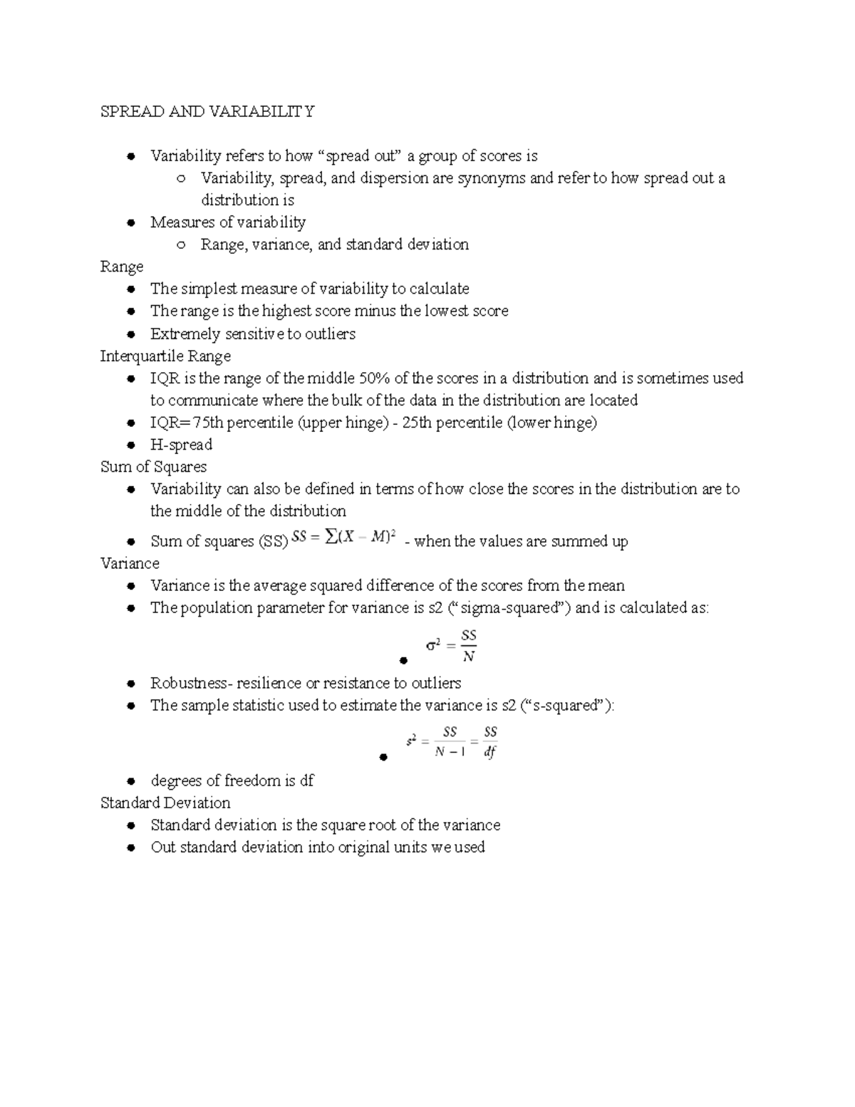 PSYC 51 Methods Chapter 3 - SPREAD AND VARIABILITY Variability refers to how “spread out” a ...