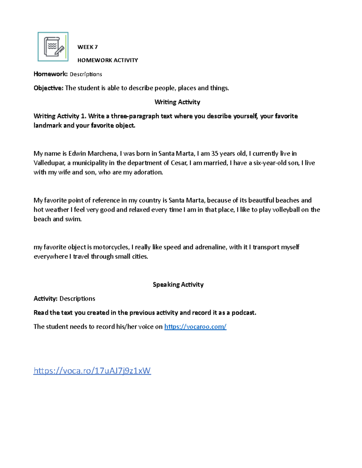 WEEK 7 TASK ok - actividad 7 semana 12 ingles v - WEEK 7 HOMEWORK ...