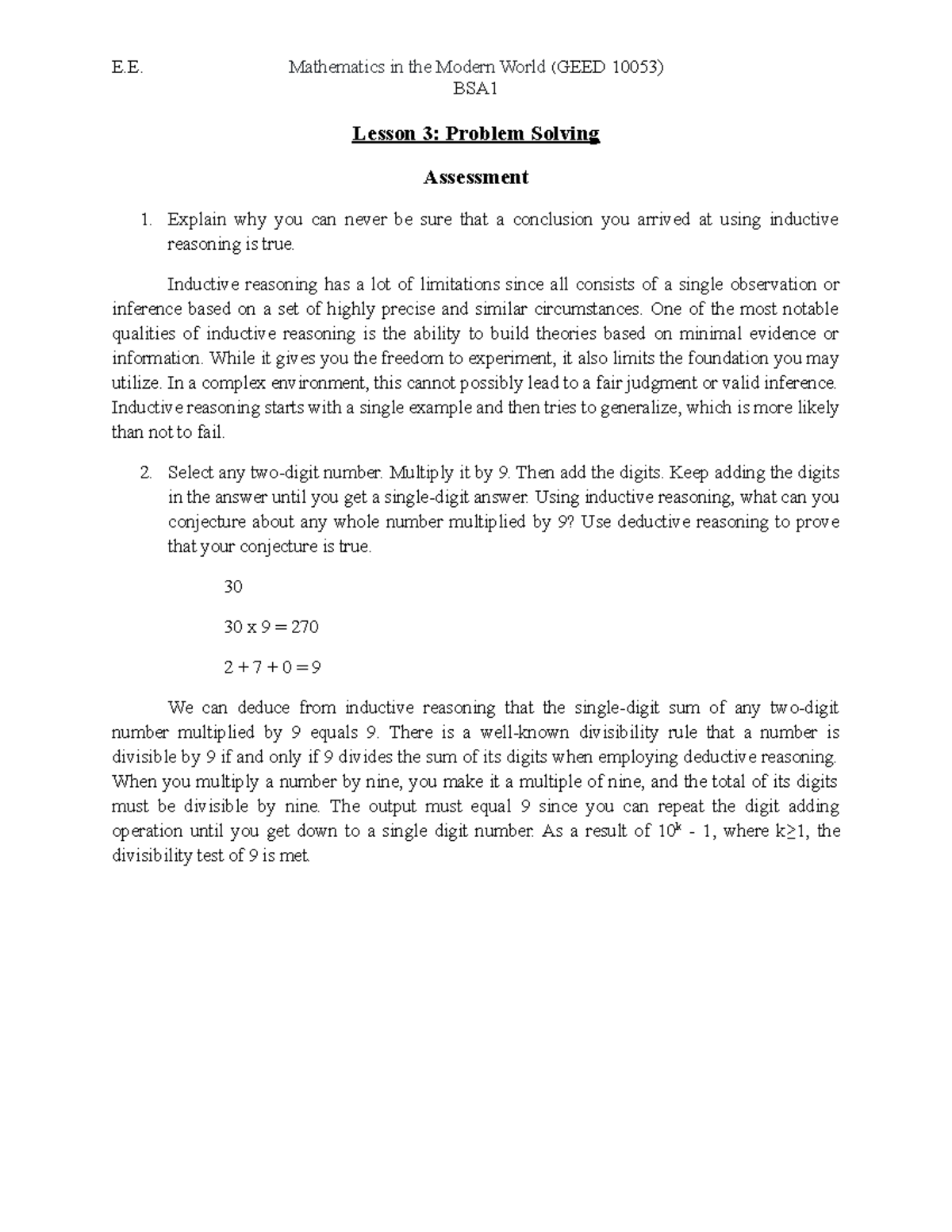 MMW Lesson 3 Coursework For Mathematics In The Modern World GEED
