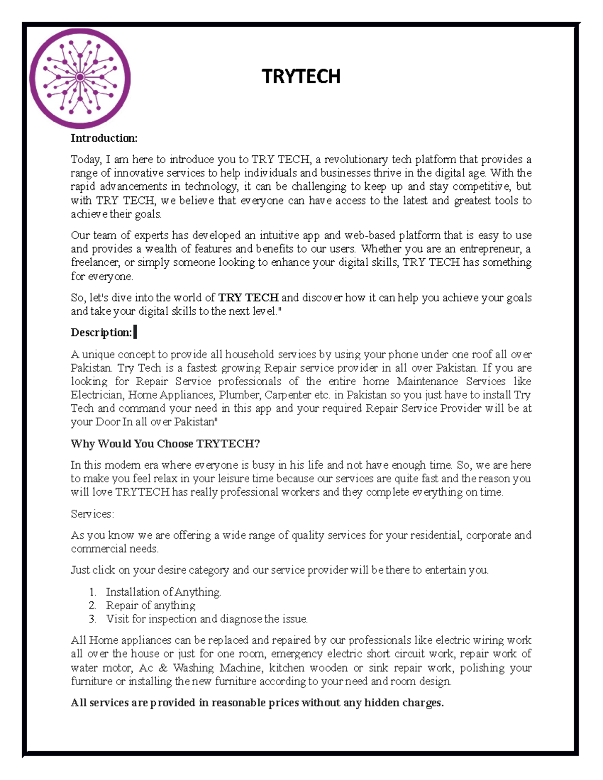 TRY TECH - application or website idea - TRYTECH Introduction: Today, I ...