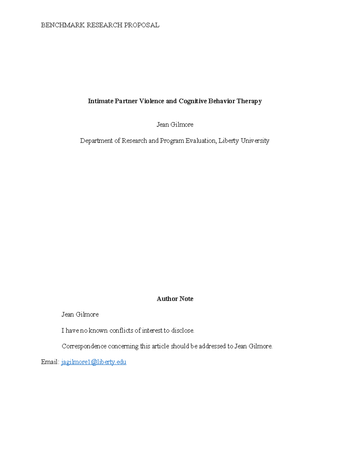 Research Proposal Sample Paper - BENCHMARK RESEARCH PROPOSAL Intimate ...