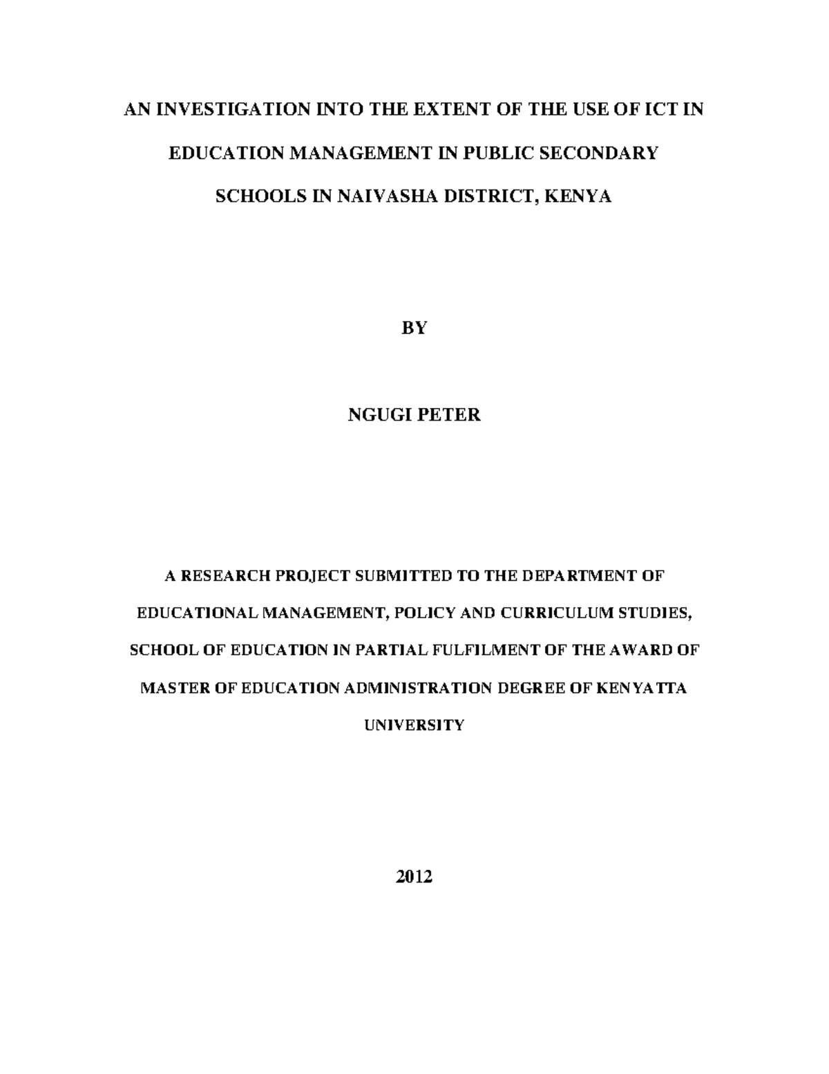 Ngugi Peter - A sample of an ict research project. - AN INVESTIGATION ...