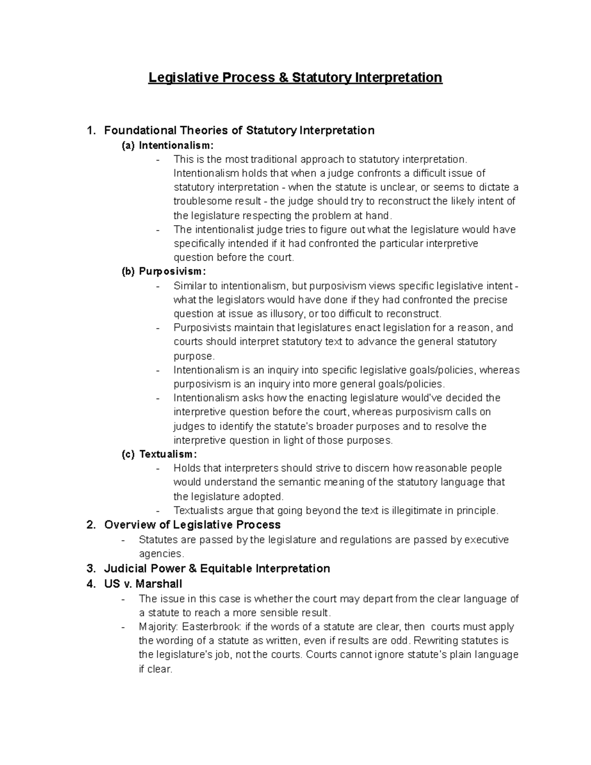 Leg-Reg Exam 1 Outline - Legislative Process & Statutory Interpretation ...