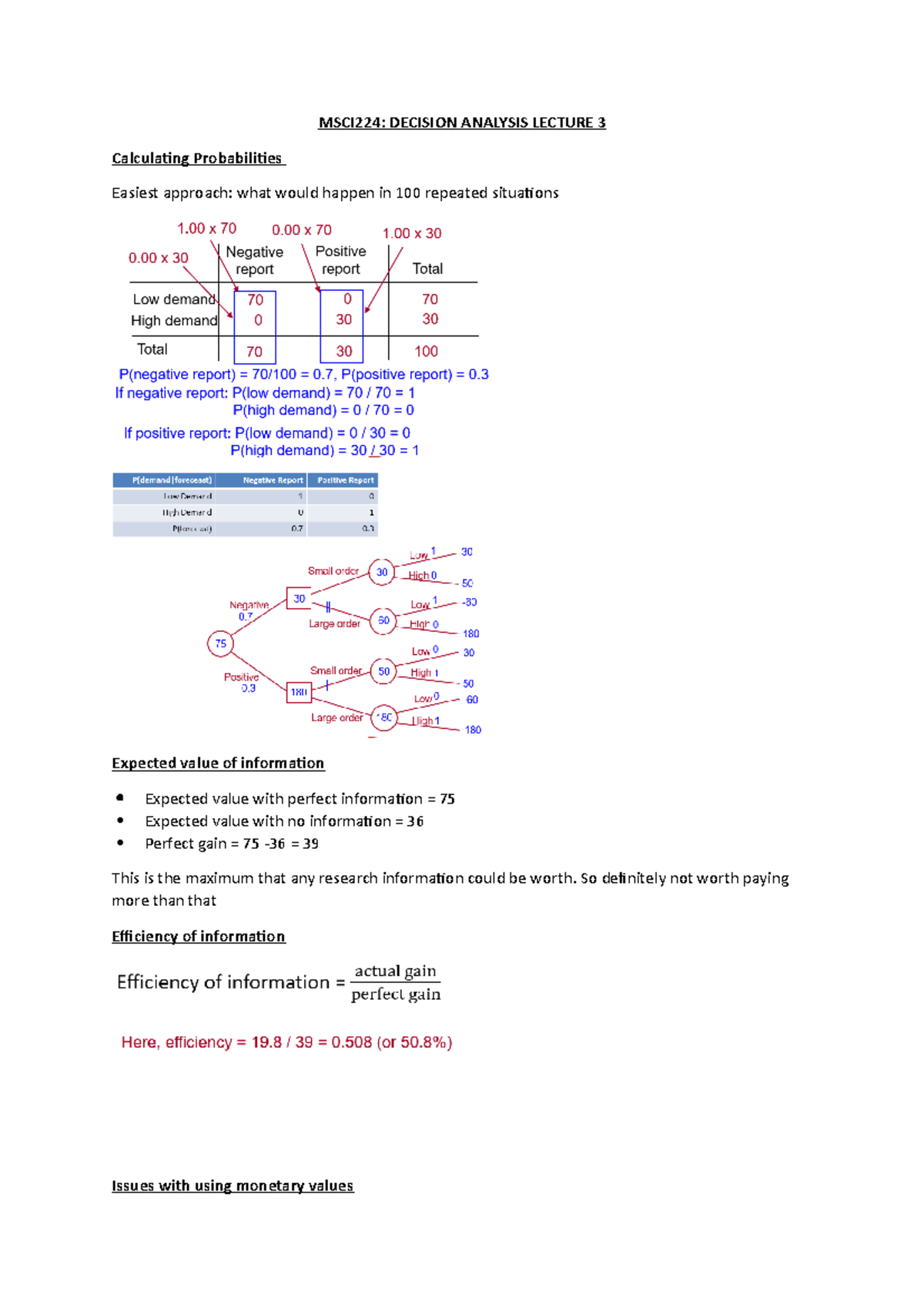 MSCI224 Decision Analysis Lecture 3 - MSCI224: DECISION ANALYSIS LECTURE 3 Calculating ...