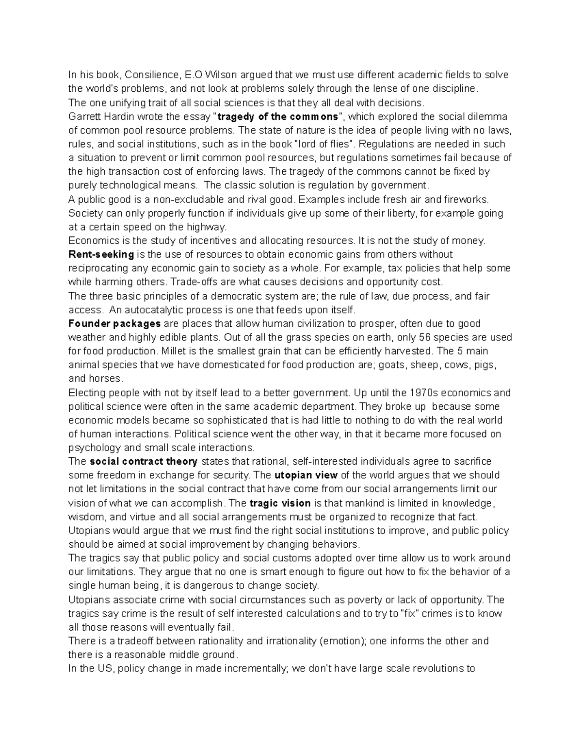 Principles of political science - In his book, Consilience, E Wilson ...