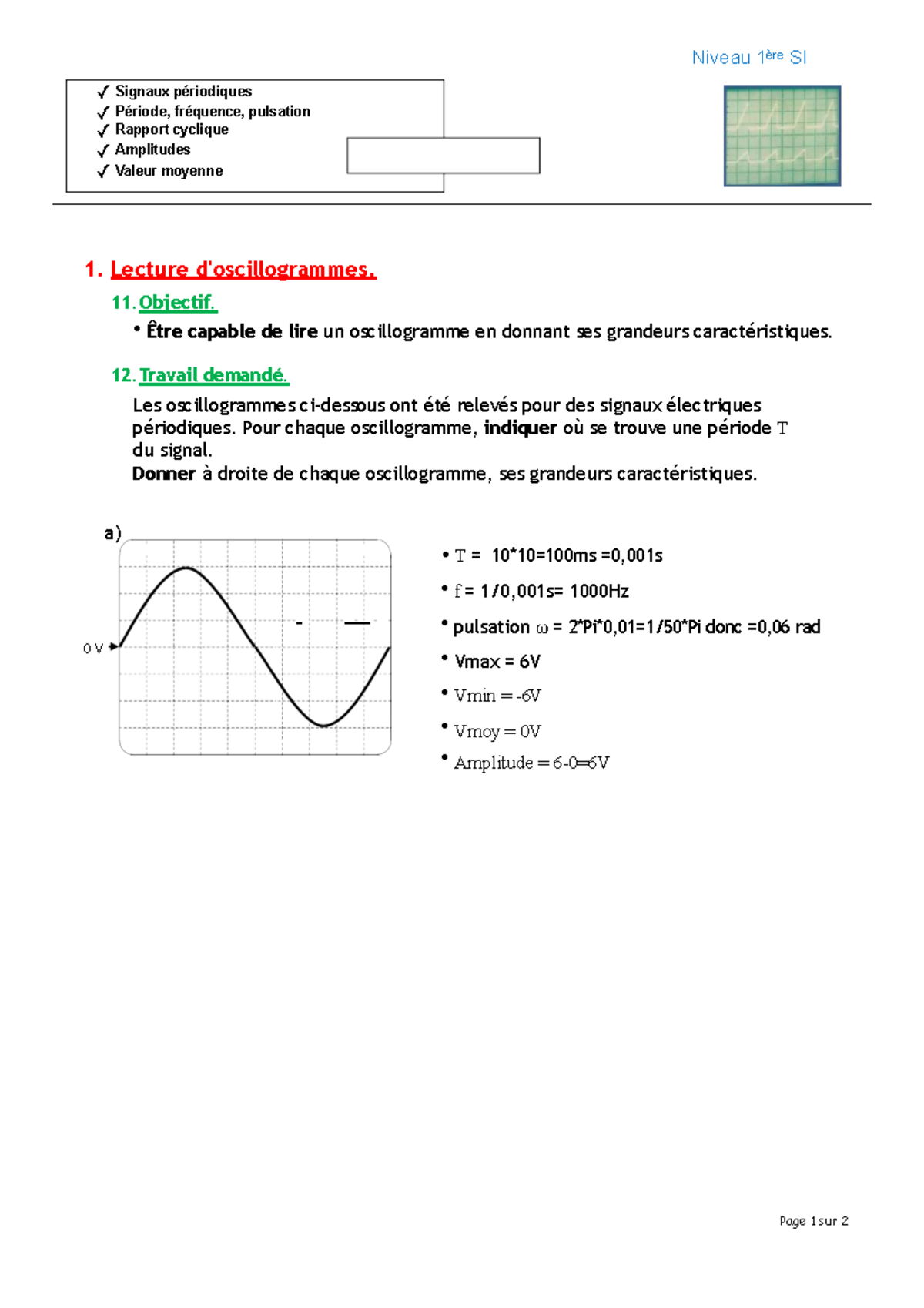 2-TD Signaux Electriques (1) GG - 0 V 7 Signaux périodiques 7 Période ...