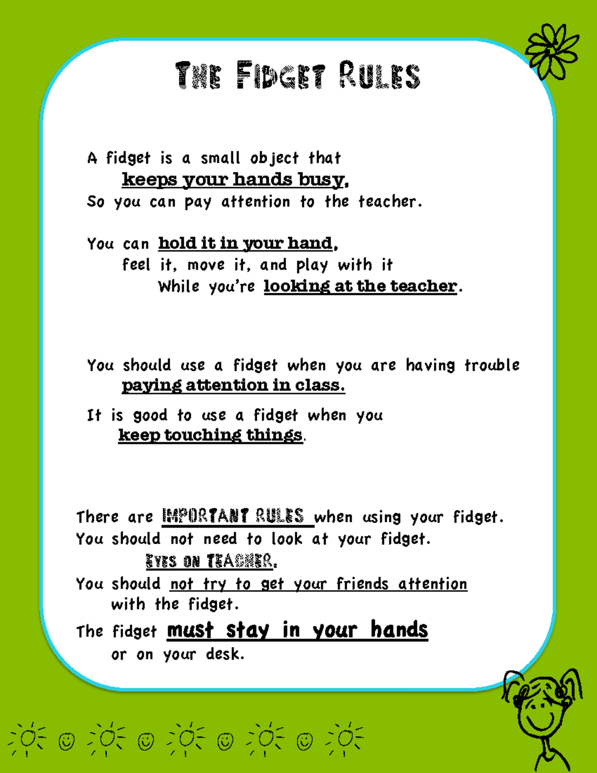 Fidget Rules-1 - Figet rules for classroom - Yes No D Q F Q F Q F Q F Q ...