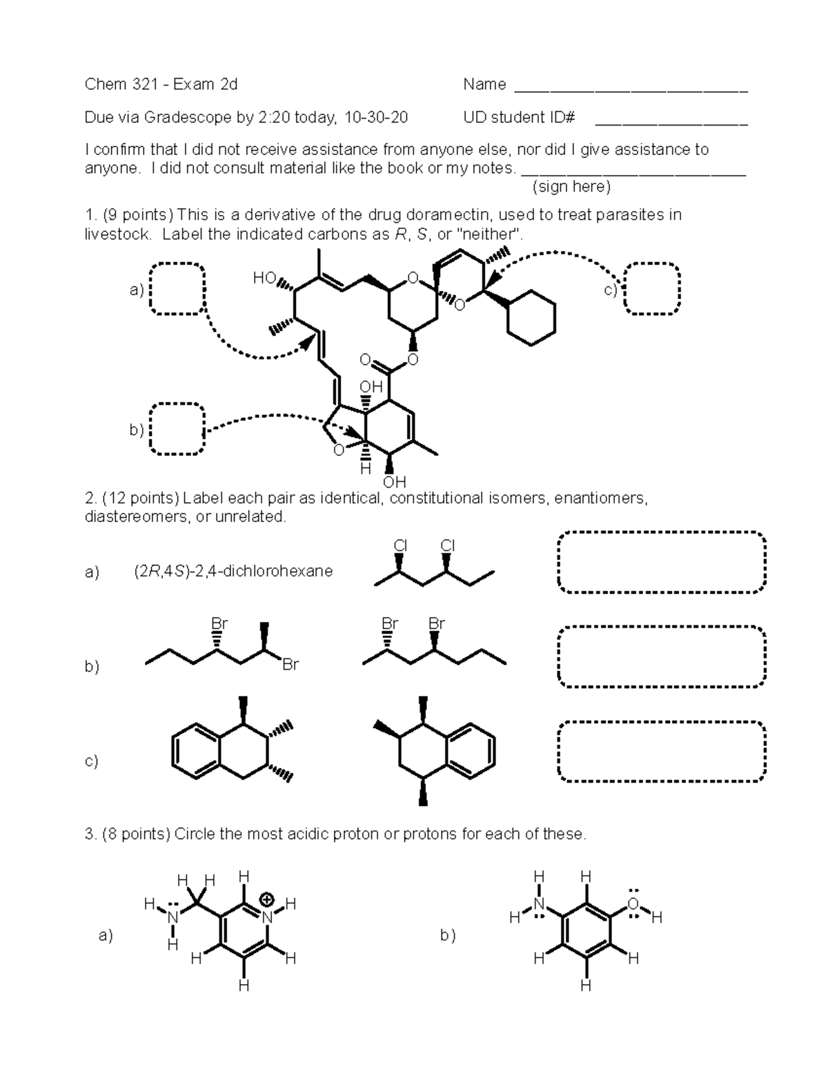 Chem 321 2020 fall exam 2d - Due via Gradescope by 2:20 today, 10-30 ...