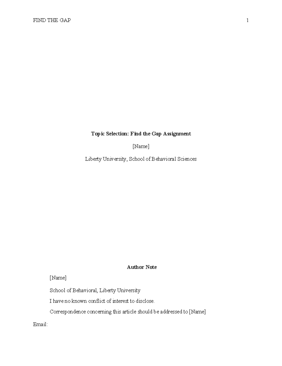 Find the Gap-Topic Selection - Topic Selection: Find the Gap Assignment ...