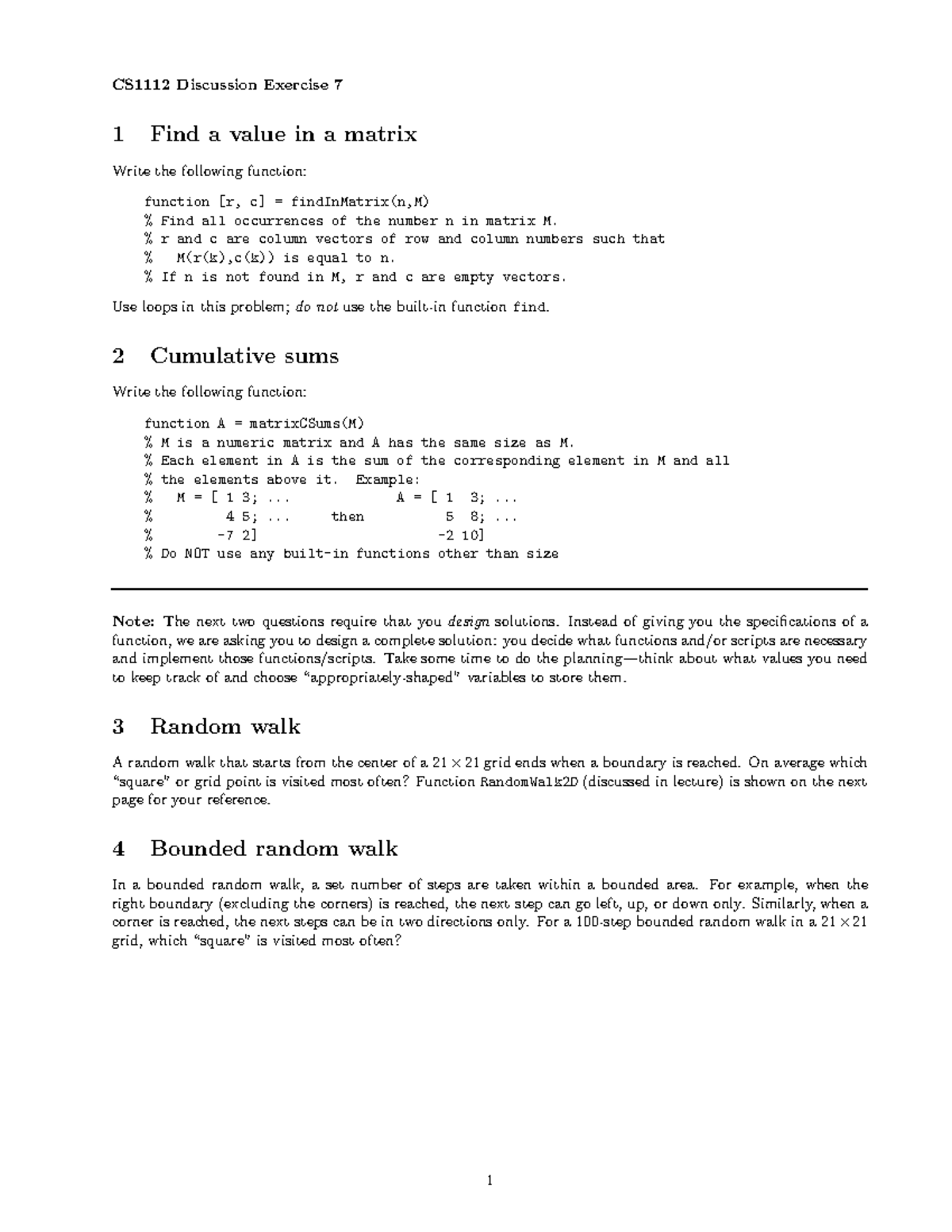 Sec7 Lab From Cs 1112 By Professor Daisy Fan During Fall 2014 Cs1112 Discussion Exercise 7