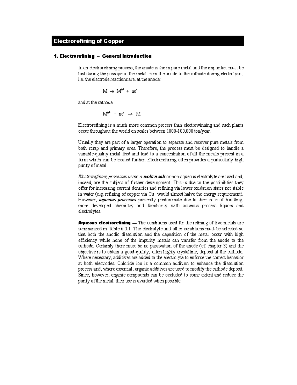 Copper electrorefining - Electrorefining of Copper Electrorefining ñ ...