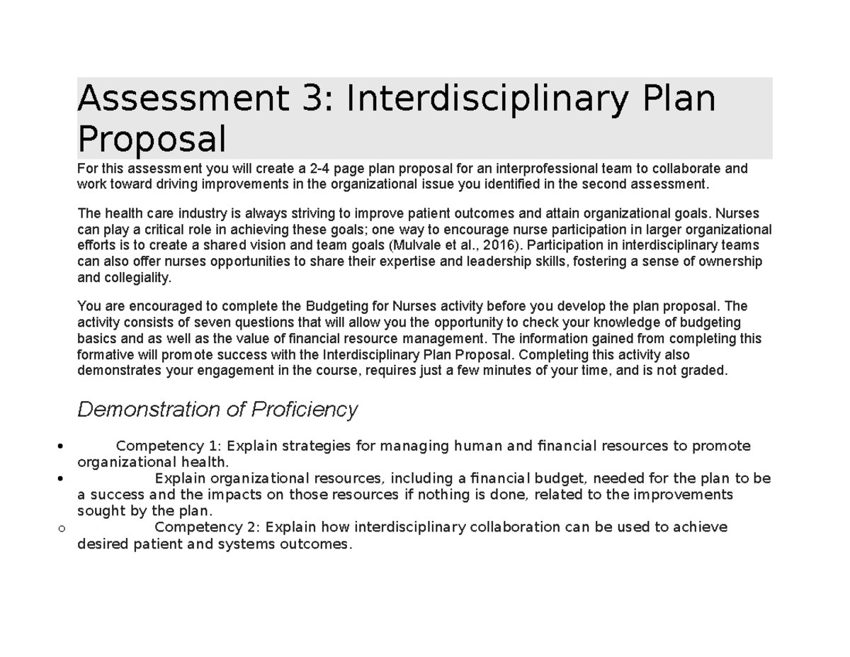 2029061 Assessment 3 Interdisciplinary Plan Proposal - Assessment 3 ...