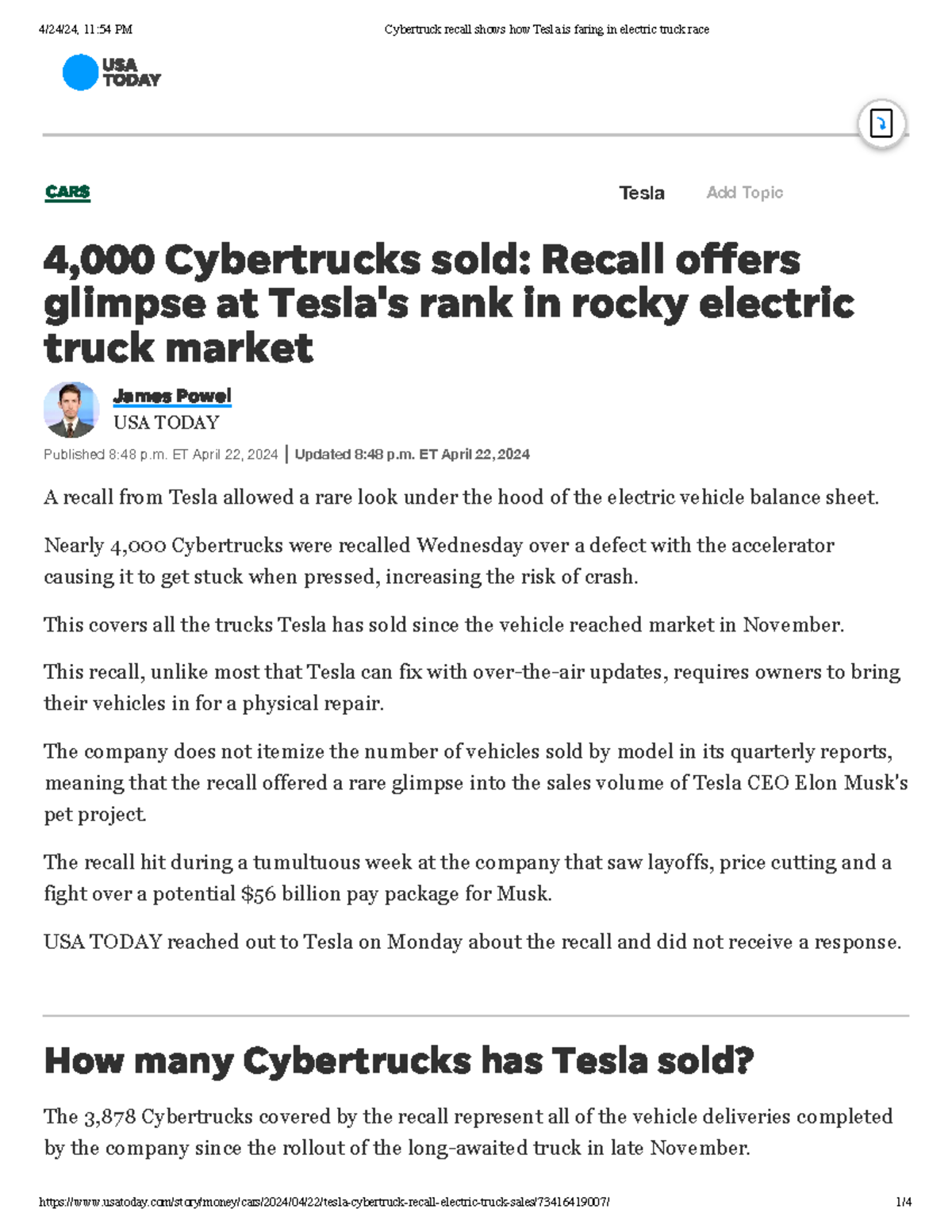 Cybertruck recall shows how Tesla is faring in electric truck race ...
