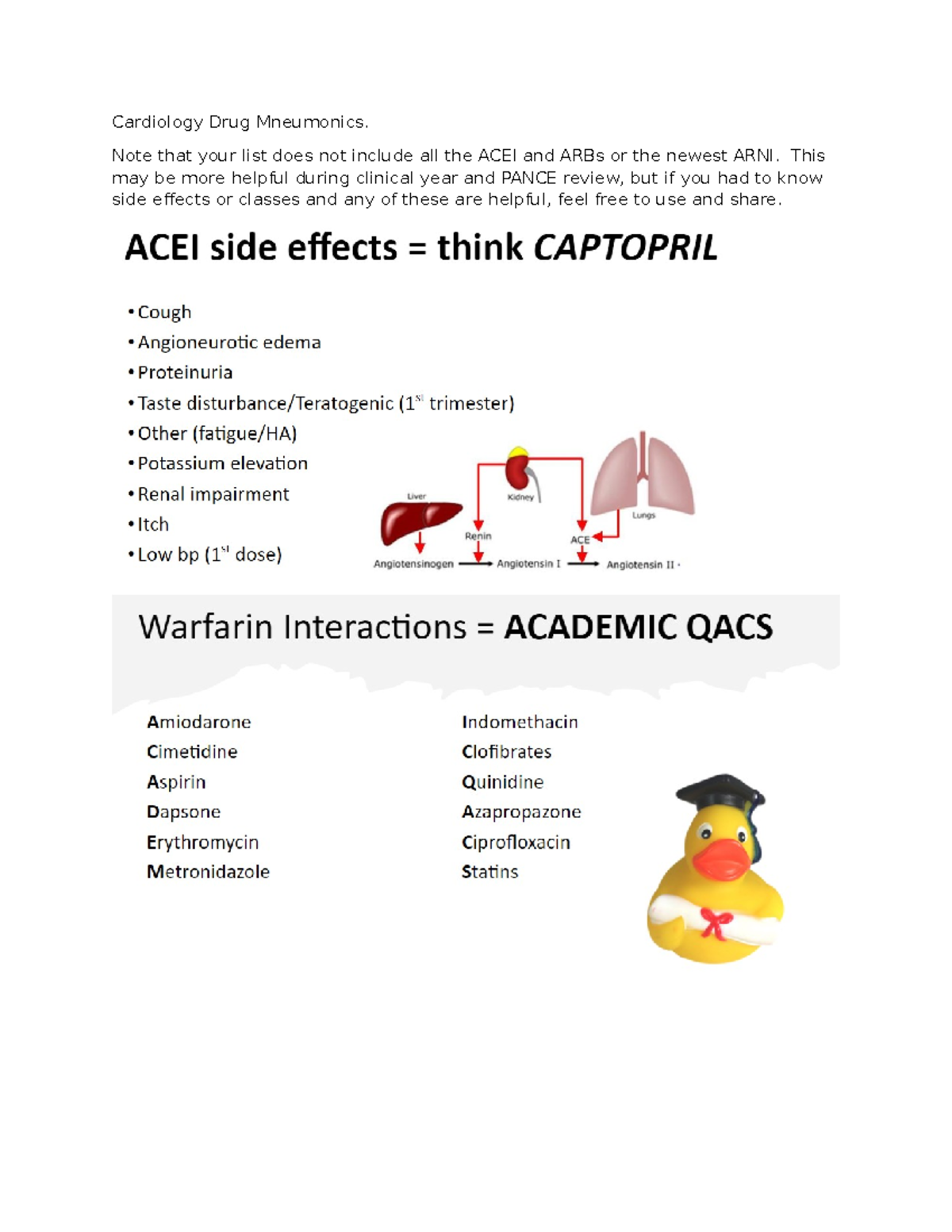Cardiology Drug Mnemonics for ACEI, ARBs, and ARNI Review - ADMN 2325 ...
