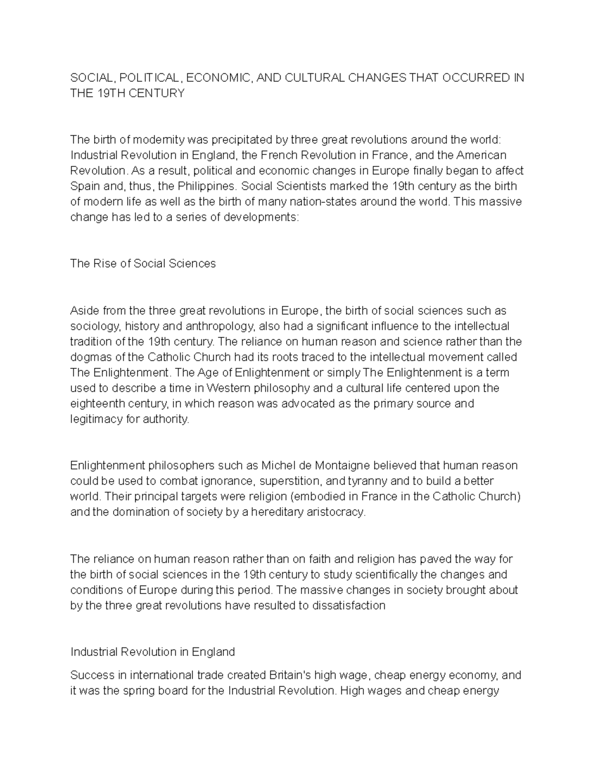 19th-Century-RIZAL - SOCIAL, POLITICAL, ECONOMIC, AND CULTURAL CHANGES ...