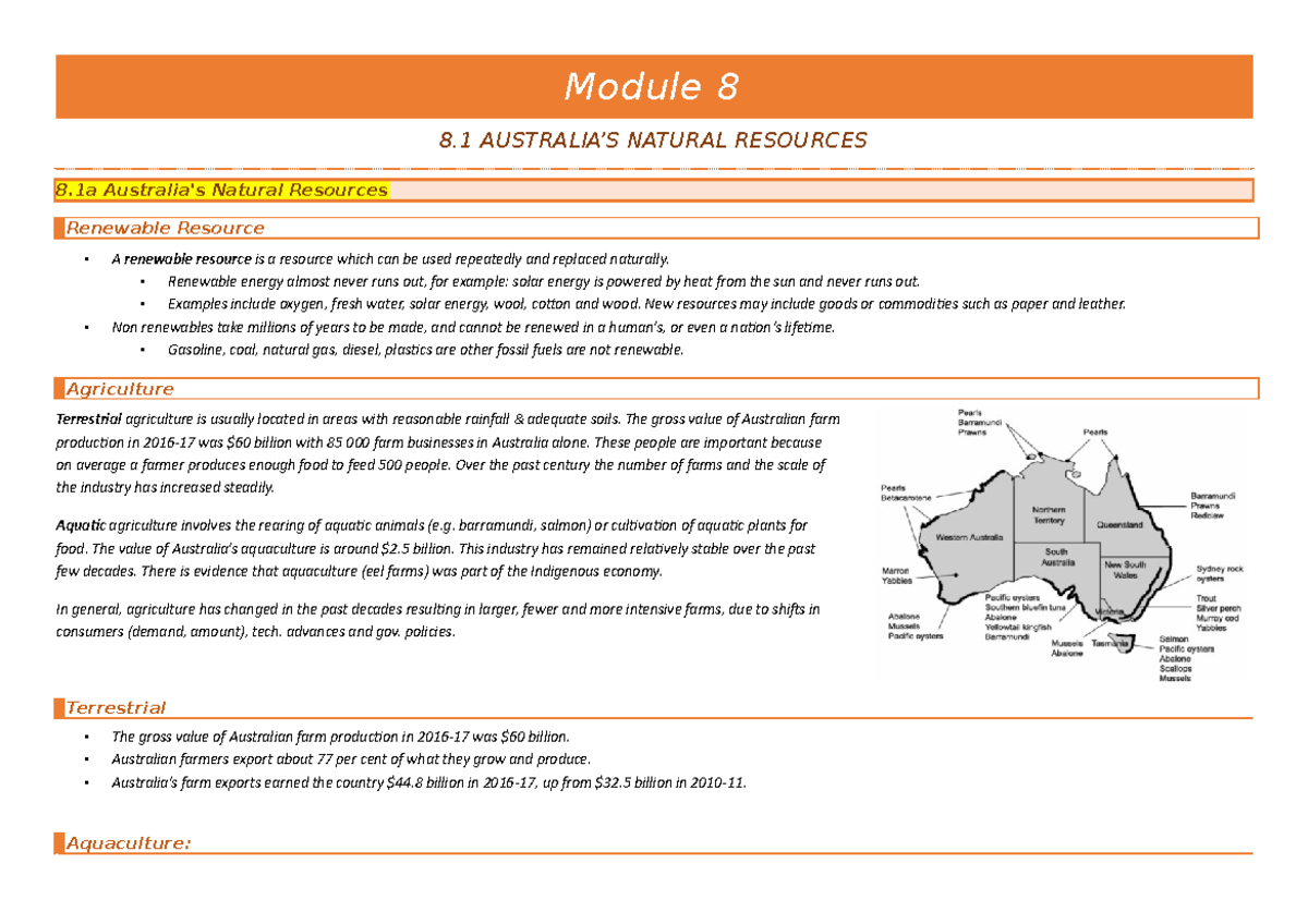 Module 8 EArth and envirnemnt - Module 8 8 AUSTRALIA’S NATURAL ...