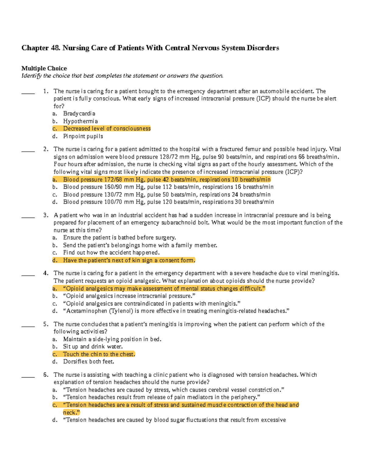 Ch48 - Med surg - Chapter 48. Nursing Care of Patients With Central ...