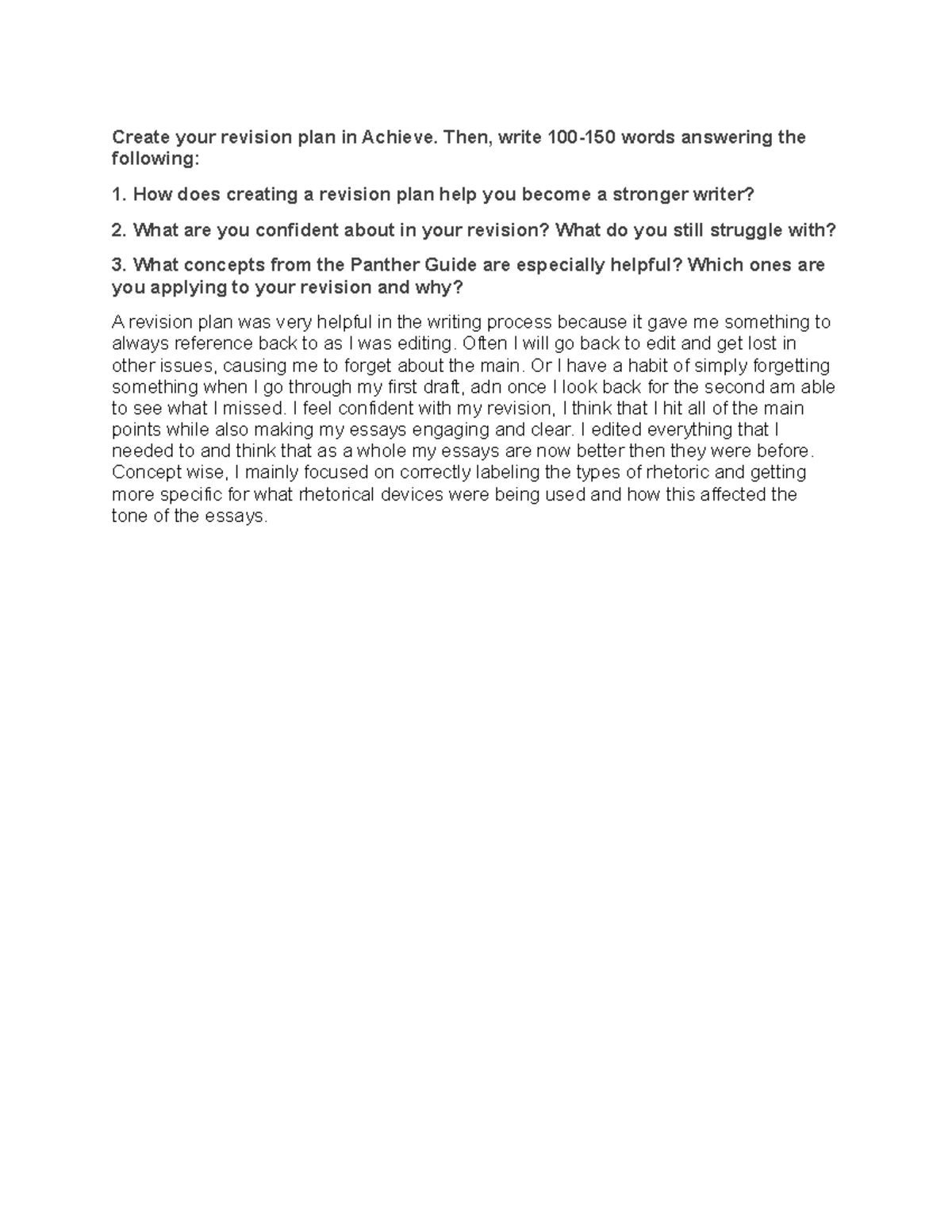 Quest 19 - Allison Hoffman - Create your revision plan in Achieve. Then ...