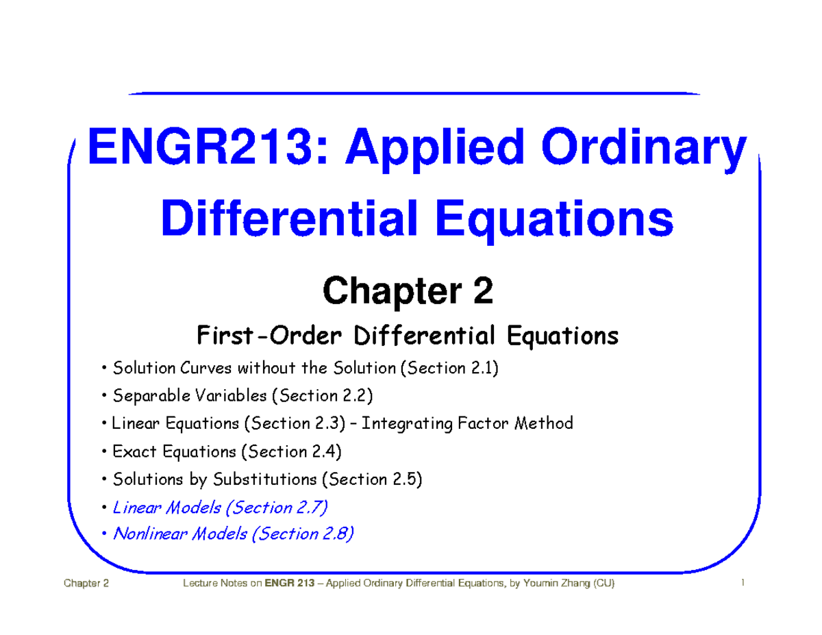 Ref. Slides ENGR213 S07 L7.pdf (with six modeling examples for ...