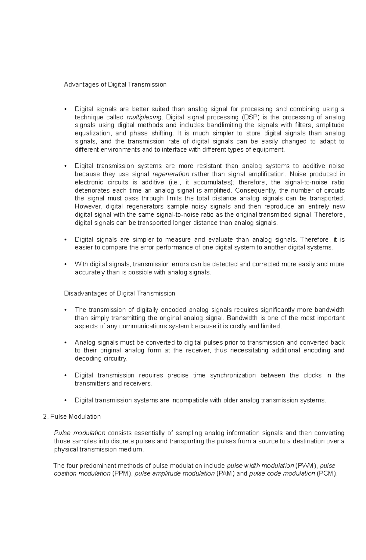 Electronics Modulation and Coding - Advantages of Digital Transmission ...