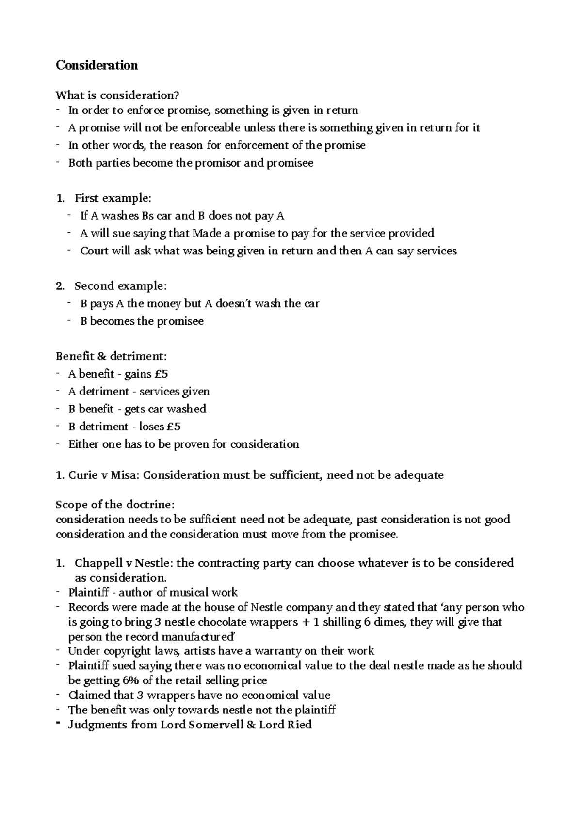 Topic 3 - consideration - Consideration What is consideration? - In ...