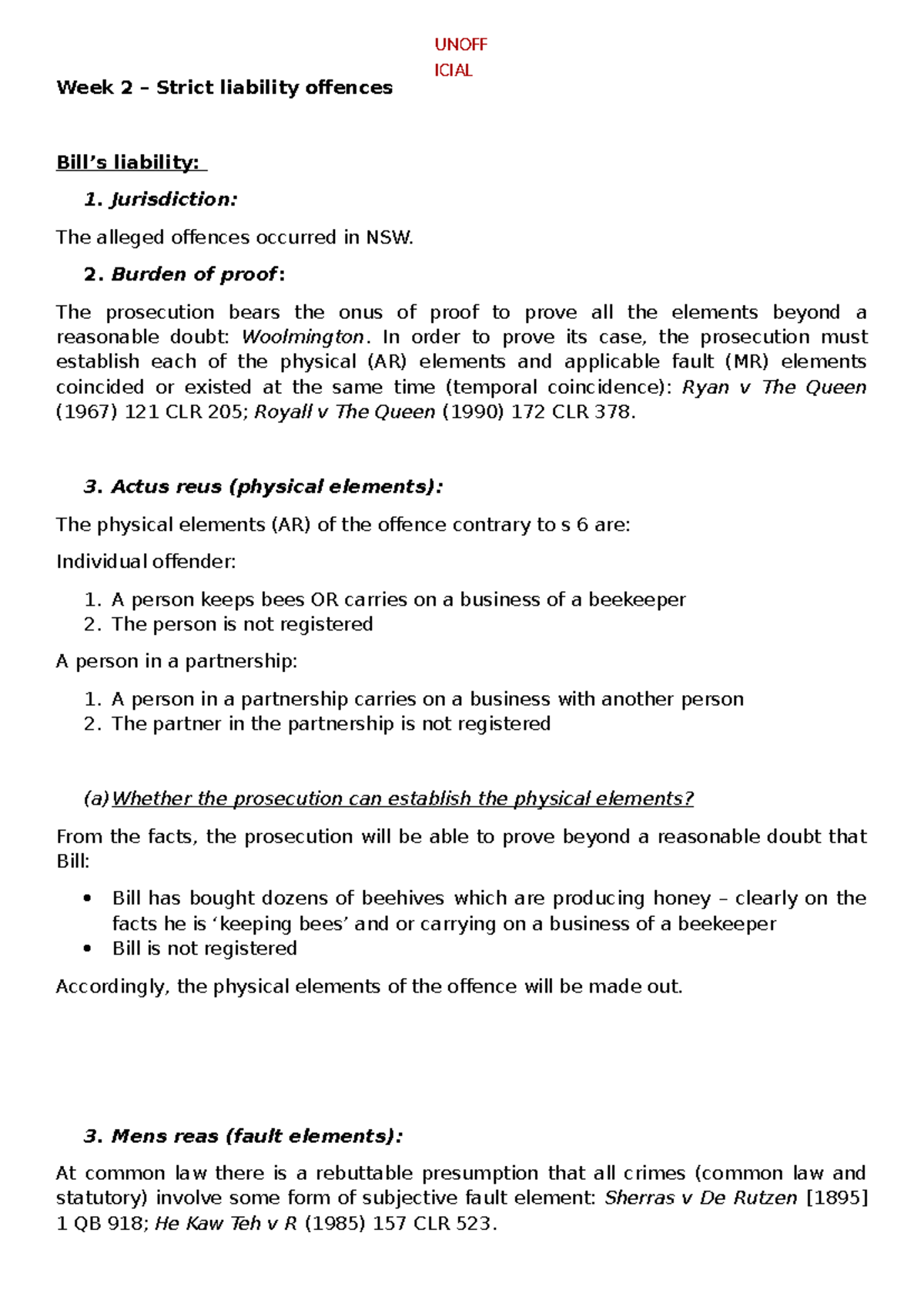 Week 4 (tutorial 2) - strict liability offences - ICIAL Week 2 – Strict ...