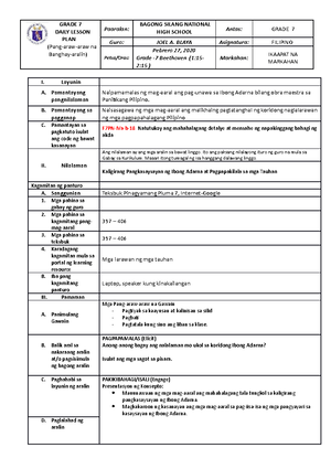 DLP Filipino 10 2nd cot - GRADE 10 DAILY LESSON PLAN (Pang-araw-araw na Banghay-aralin) Paaralan ...
