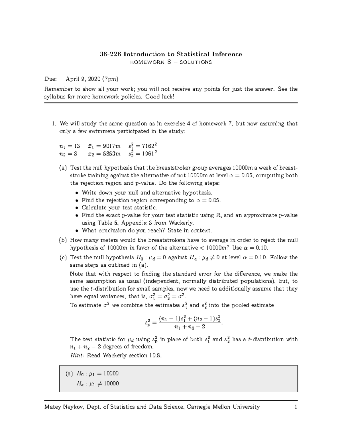 Homework 8 solutions - 36-226 Introduction to Statistical Inference ...