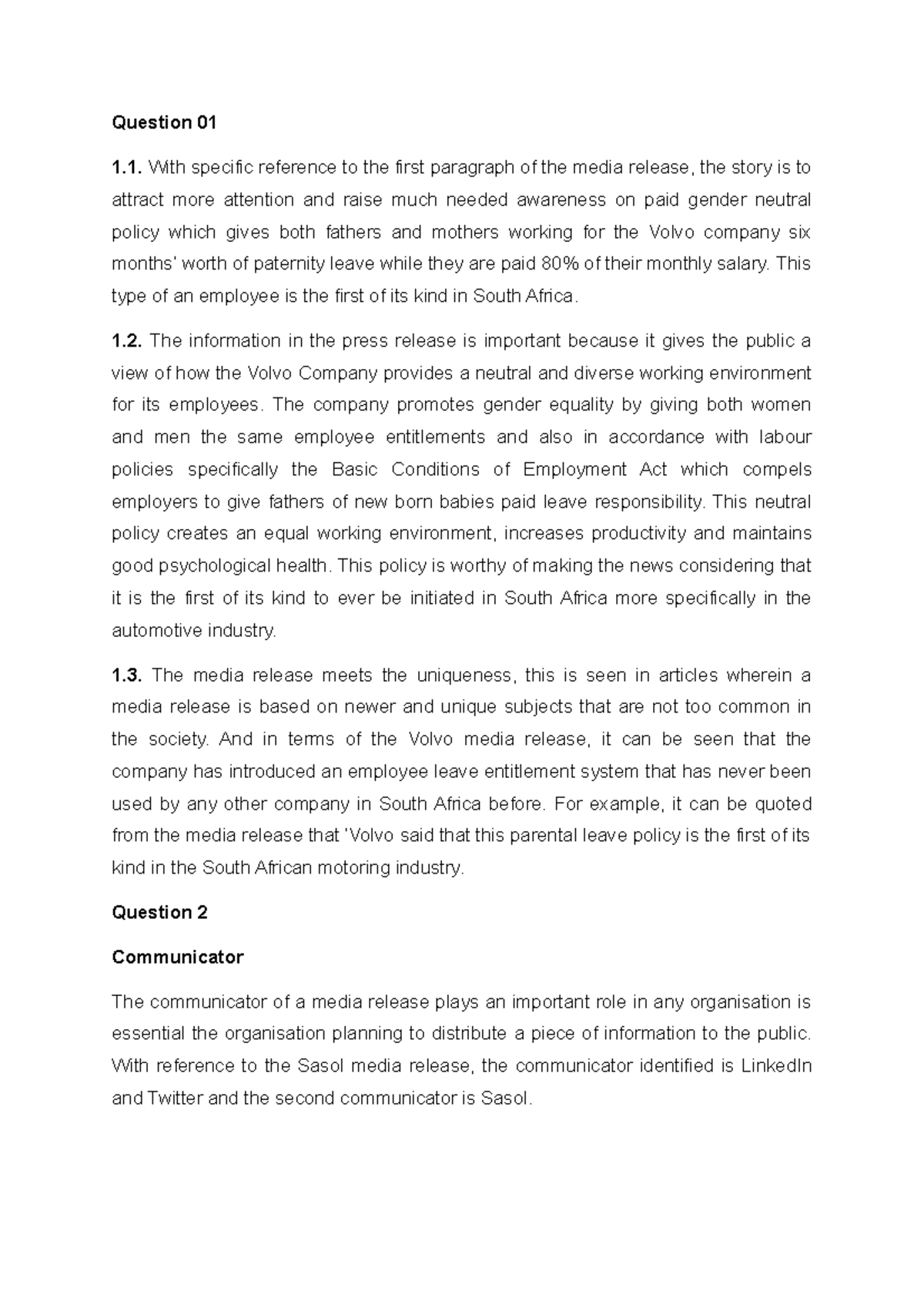 DPR2606 Assignment 1 - dva - Question 01 With specific reference to the first paragraph of the ...