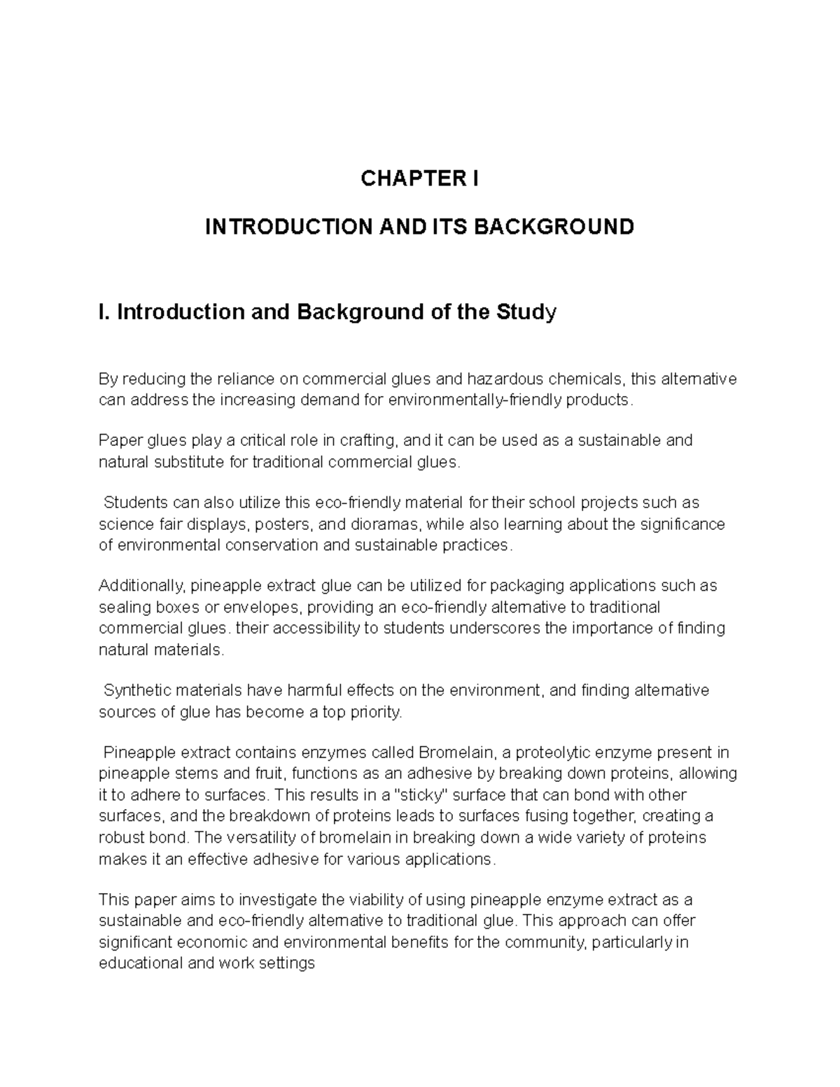 Chapter 1 and 2 - eco pineapple paper glue - CHAPTER I INTRODUCTION AND ...