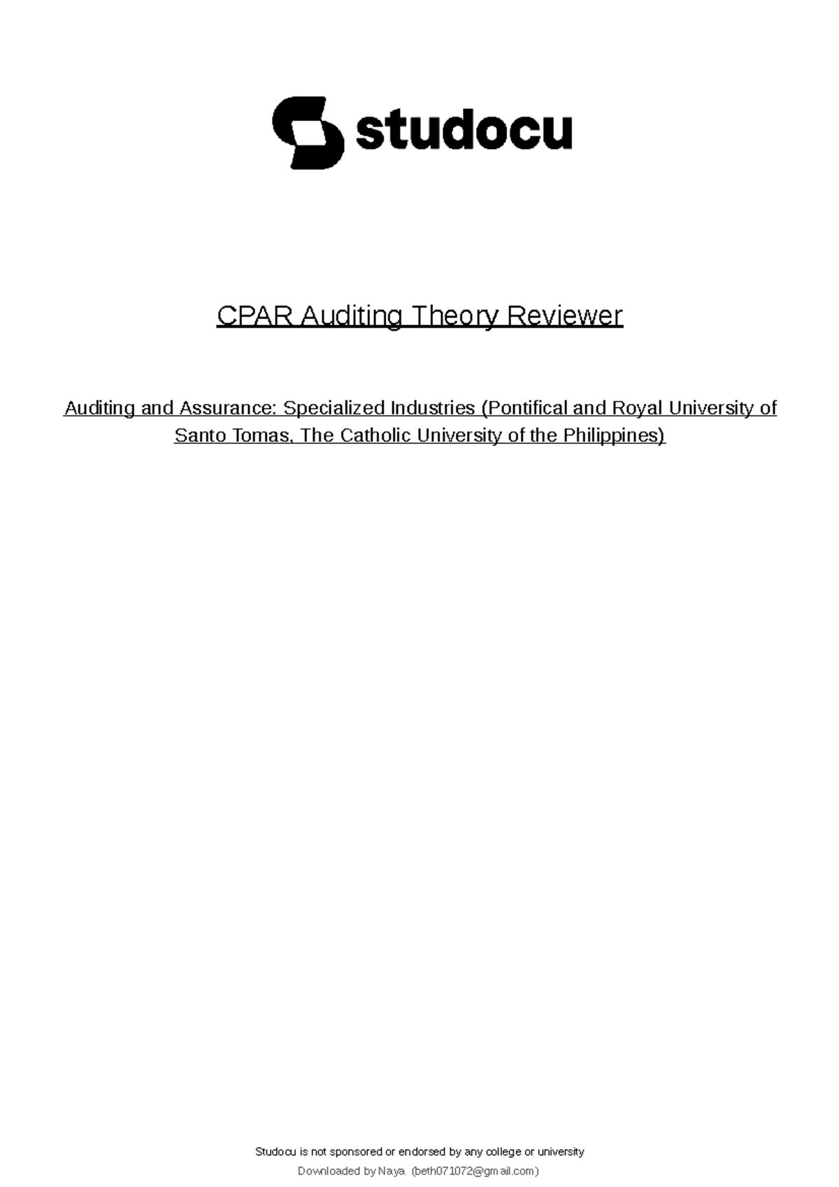 Cpar auditing theory reviewer - CPAR Auditing Theory Reviewer Auditing ...
