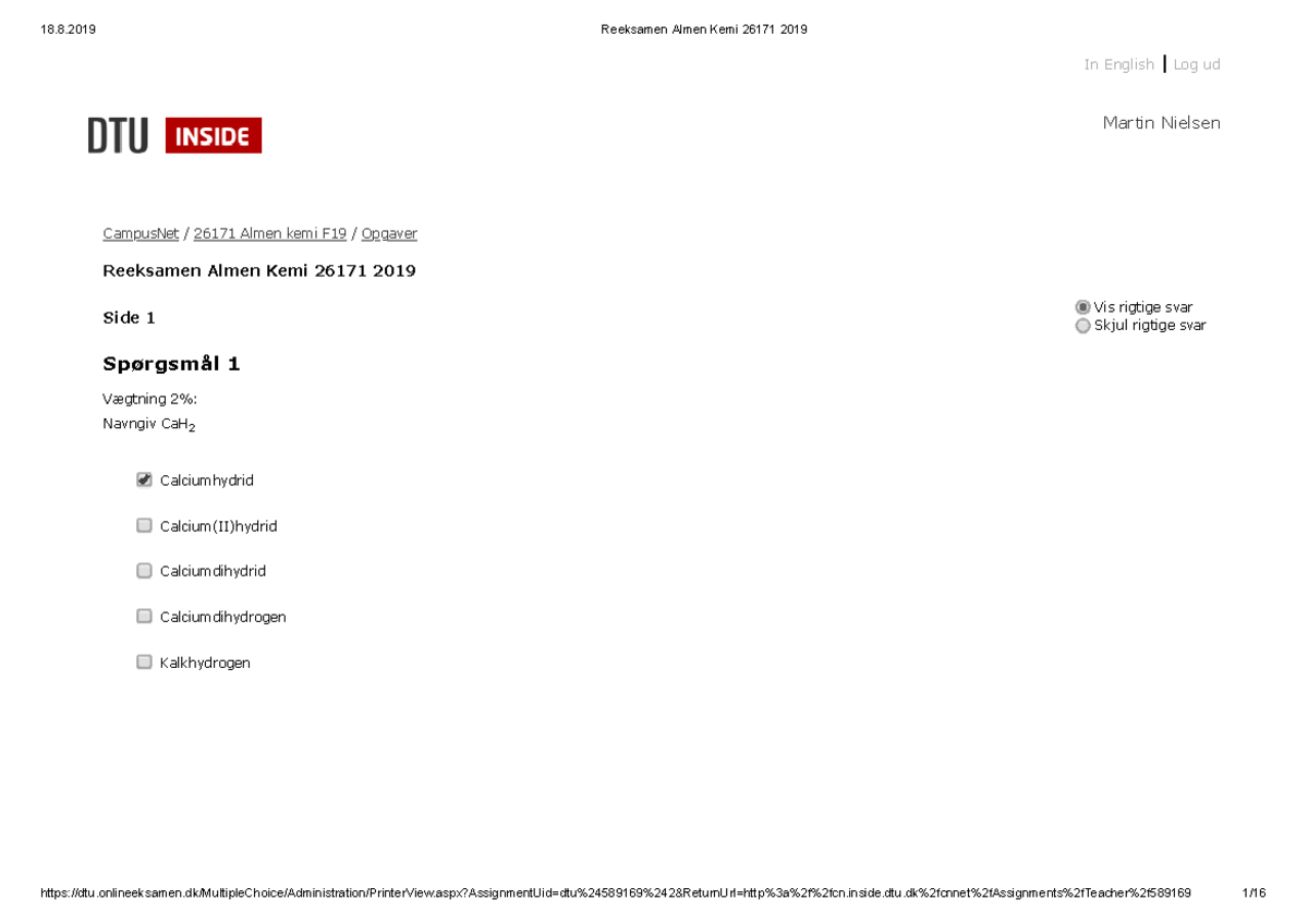 Reeksamen Almen Kemi 26171 RS2019 Rigtige SVAR - Calciumhydrid Calcium ...